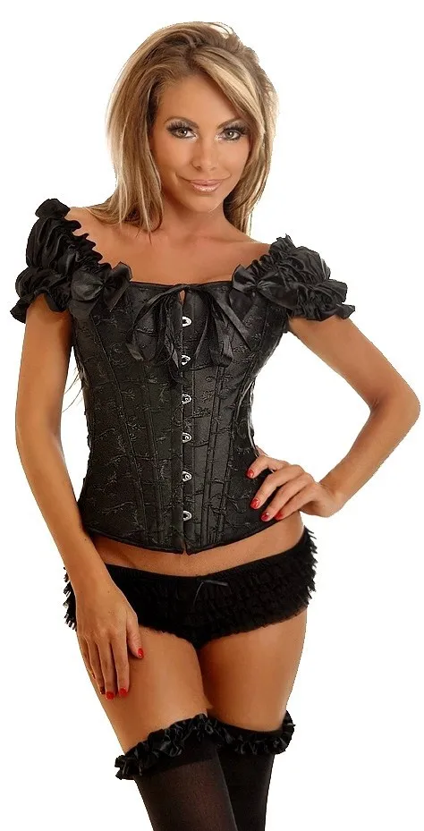 Black Halter Silk Like Womens Overbust Corset Free Shipping Lingerie