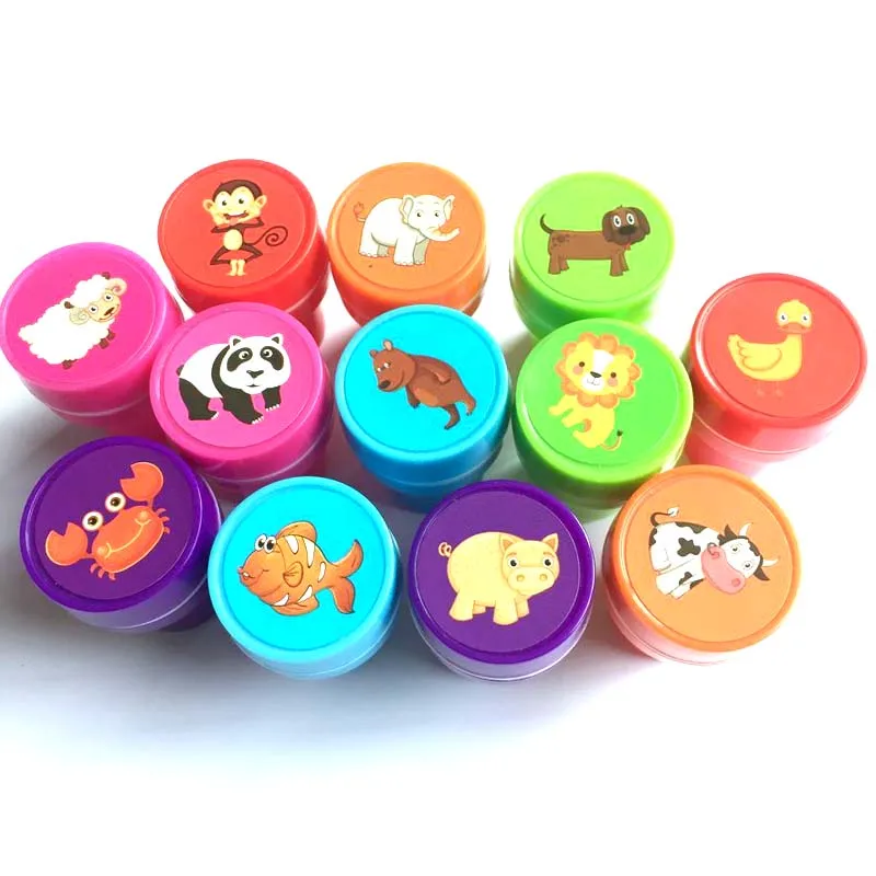 12PCS/Lot Kids Cartoon Animal Stamp Children Custom Plastic Rubber Self ...