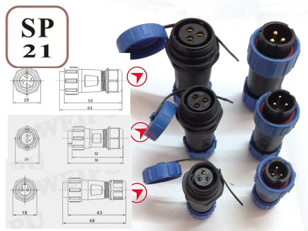 SP2110/P3 waterproof connector2pin 3pin 4pin 5pin 6pin 7pin plug socket, power connector,Cable ...