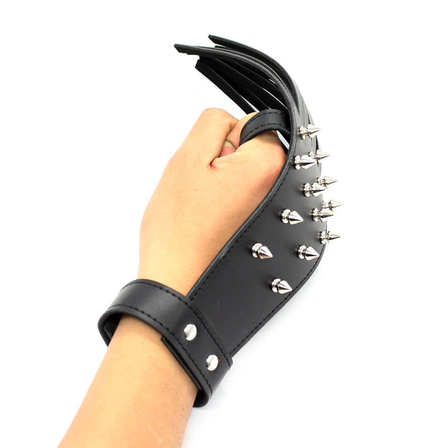 Leather fetish SM glove spanking paddle prick beat with the fist sleeve ...