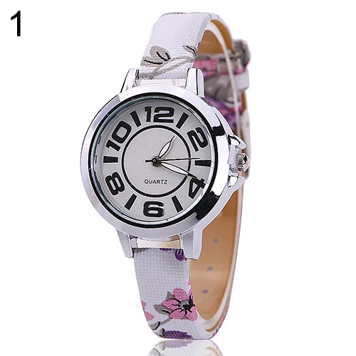 Hot Sales Girl's Big Number Dial Fine Faux Leather Colorful Floral Band ...