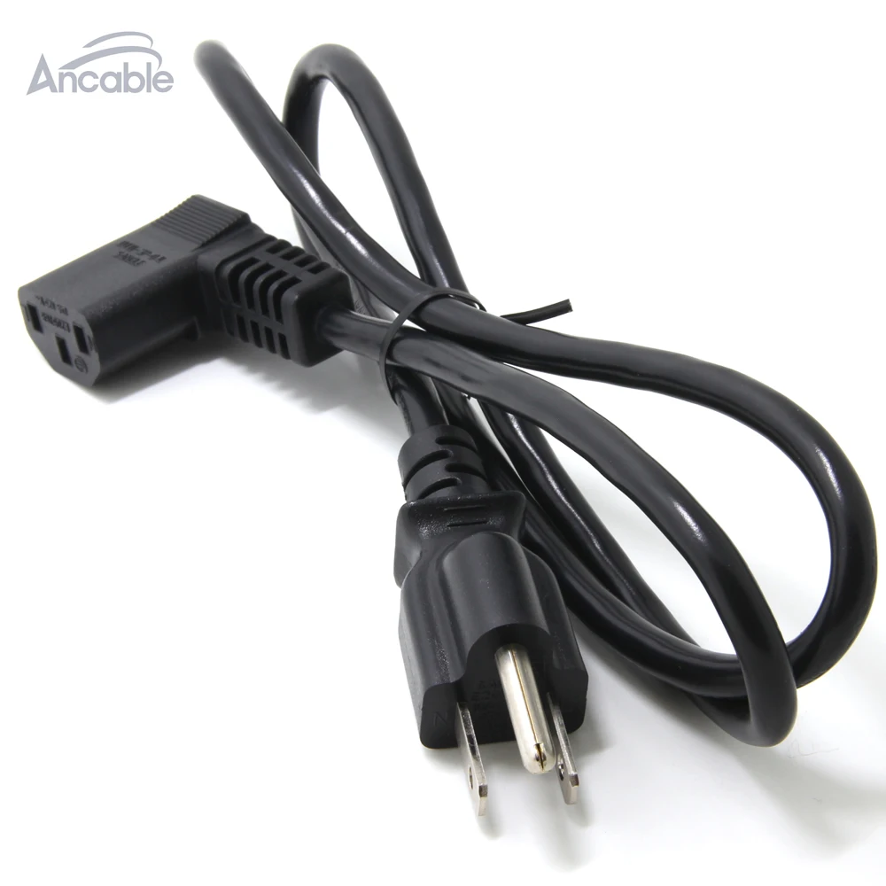 10ft Right Angle AC Power Cord Cable 3 Prong 125V/10A NEMA 5 15p to C13 ...