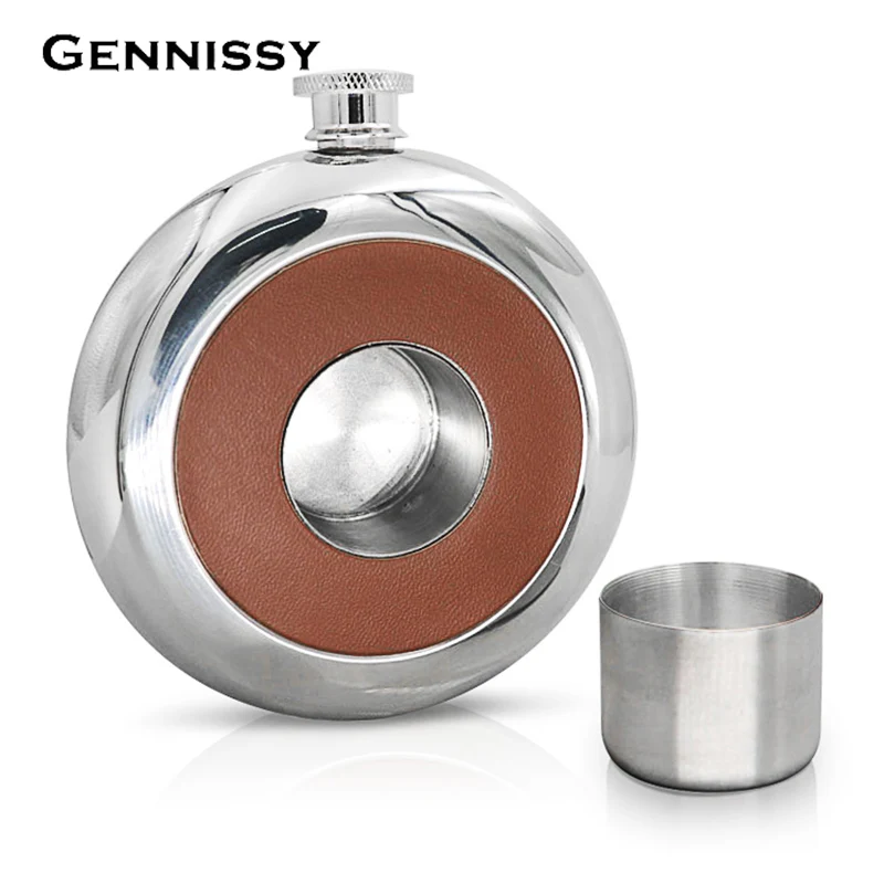GENNISSY 5oz Round Whiskey Flask Portable Alcohol Stainless Steel Hip ...
