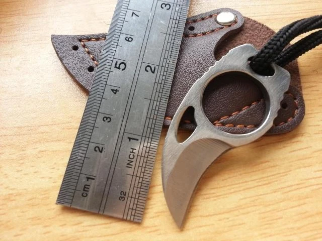 MC Pocket Karambit with leather sheath cutter Mini portable claw knife ...
