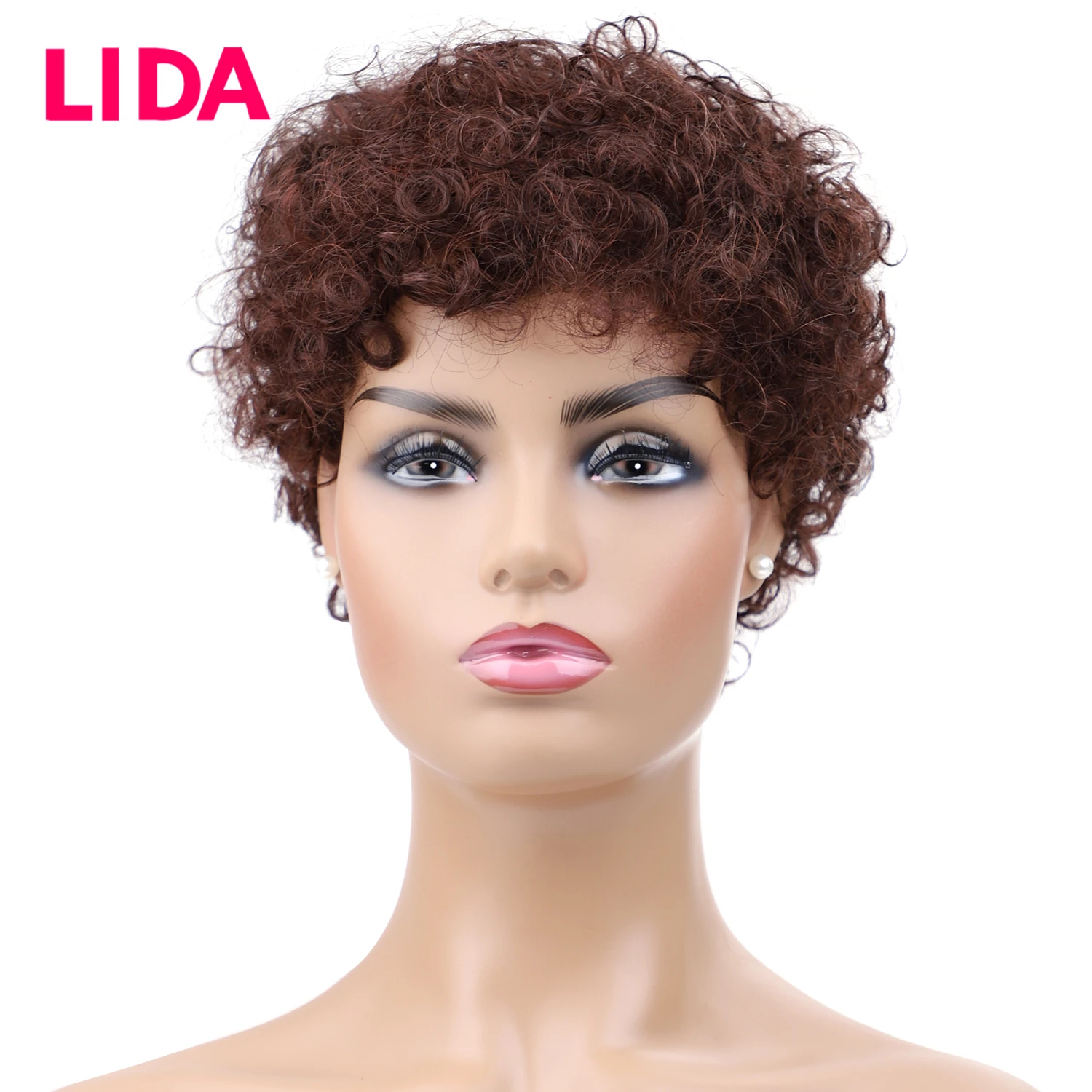 LIDA pelucas de cabello humano brasileño rizado, pelo corto no Remy, 8 ...