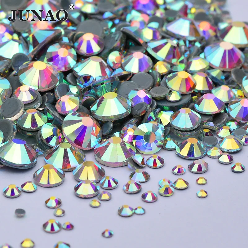 JUNAO 1440pcs Mix Size Crystal AB Hot Fix Rhinestones Glass Flat Back ...