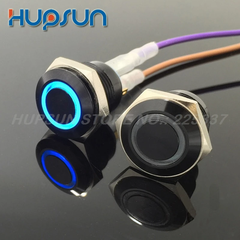 5pc Blue Led 12v Black Metal Waterproof Momentary Push Button Switch ...