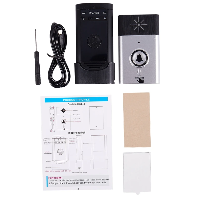 Wireless Intercom Doorbell, Voice Two-Way Portable Walkie-Talkie ...