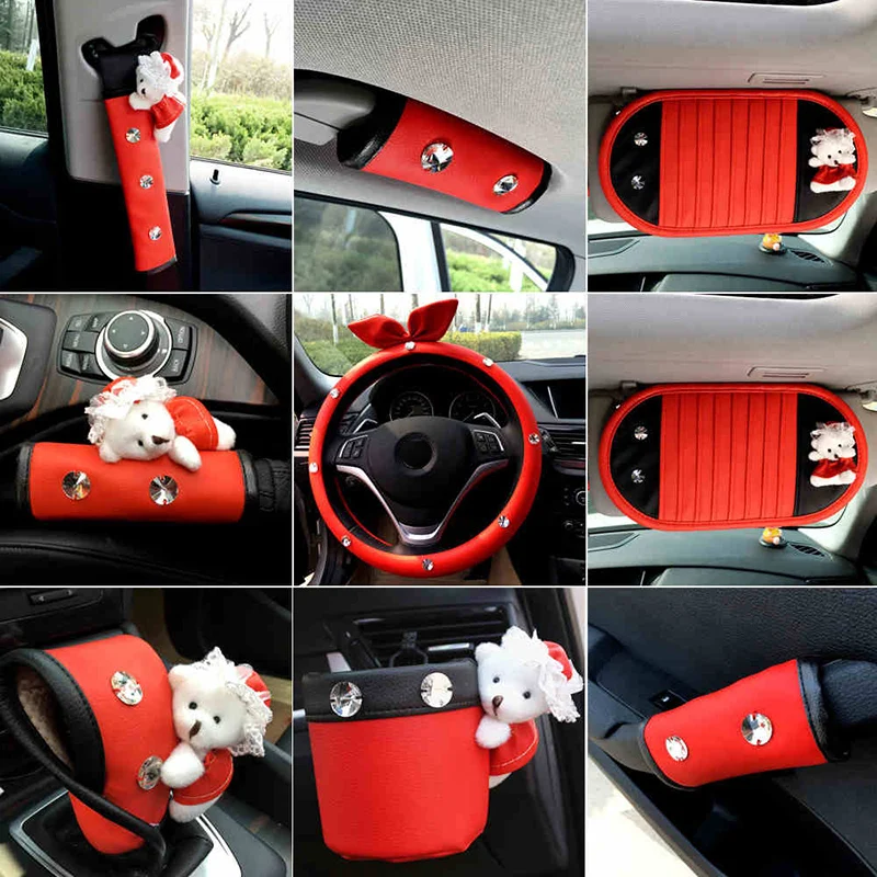 Red-Car-Interior-Ddecoration-Accessories-For-Wowmen-Seat-Belt-Gear ...