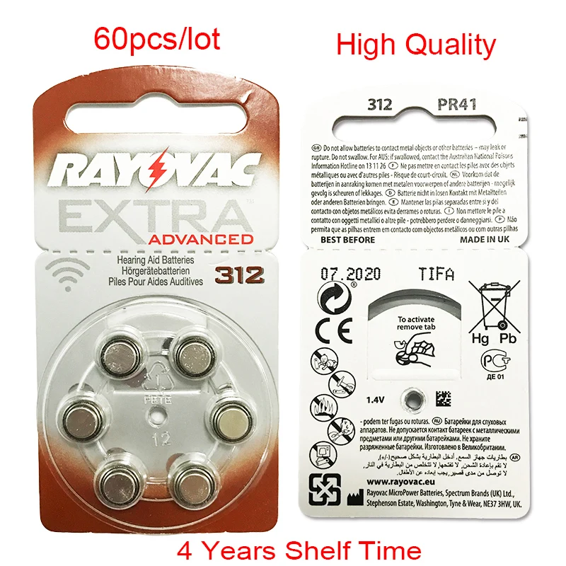 אוזניים - 60 PCS NEWEST Rayovac extra 312 Performance 1.45V Hearing Aid ...
