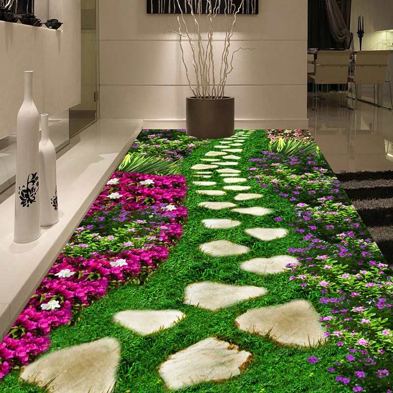 Floral Flowers Stone Small Road 3D Floor Sticker PVC Self Adhesive Wear ...