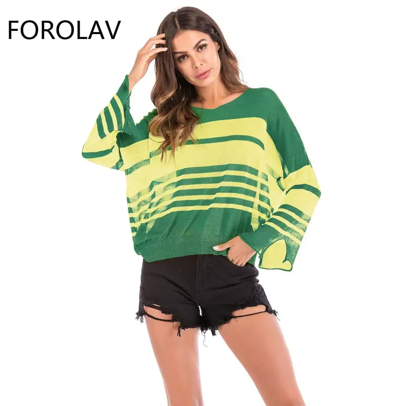 FOROLAV 2018 Otoño Invierno mujeres suéteres de punto de manga larga V ...