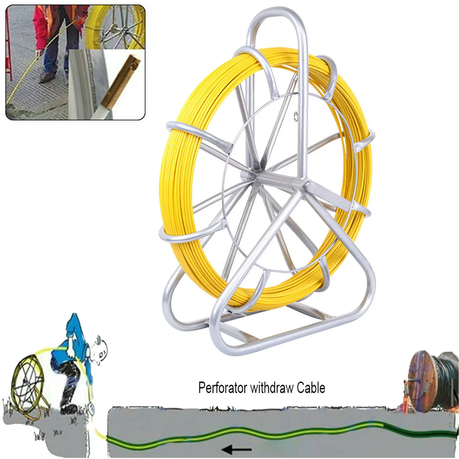 Yonntech 6mm 130m FiberGlass Wire Cable Thick Snake Running Duct Rod ...