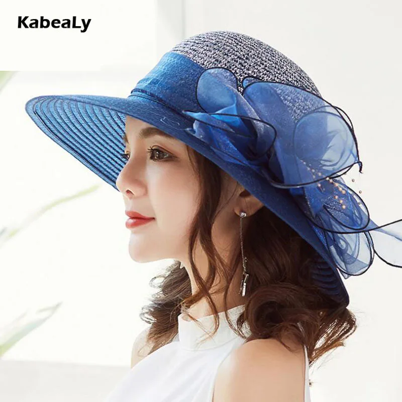 새로운 여름 최고 등급 꽃 패치 워크 챙이 넓은 밀짚 해변 태양 모자 여성 야외 Chapeau 팜므 바이저 베라 자외선 캡햇빛 차단용 모자 Aliexpress