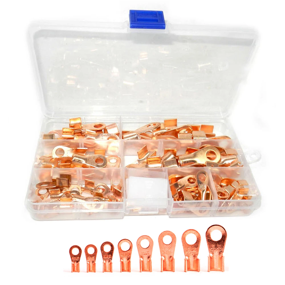 80pcs Open Barrel Wire Crimp Copper Ring Lug Terminals Assortment Set ...