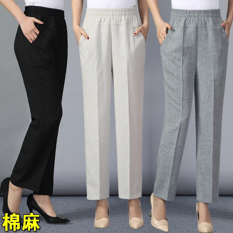 Summer autumn female fashion elastic waist casual stripes peneil pants ...