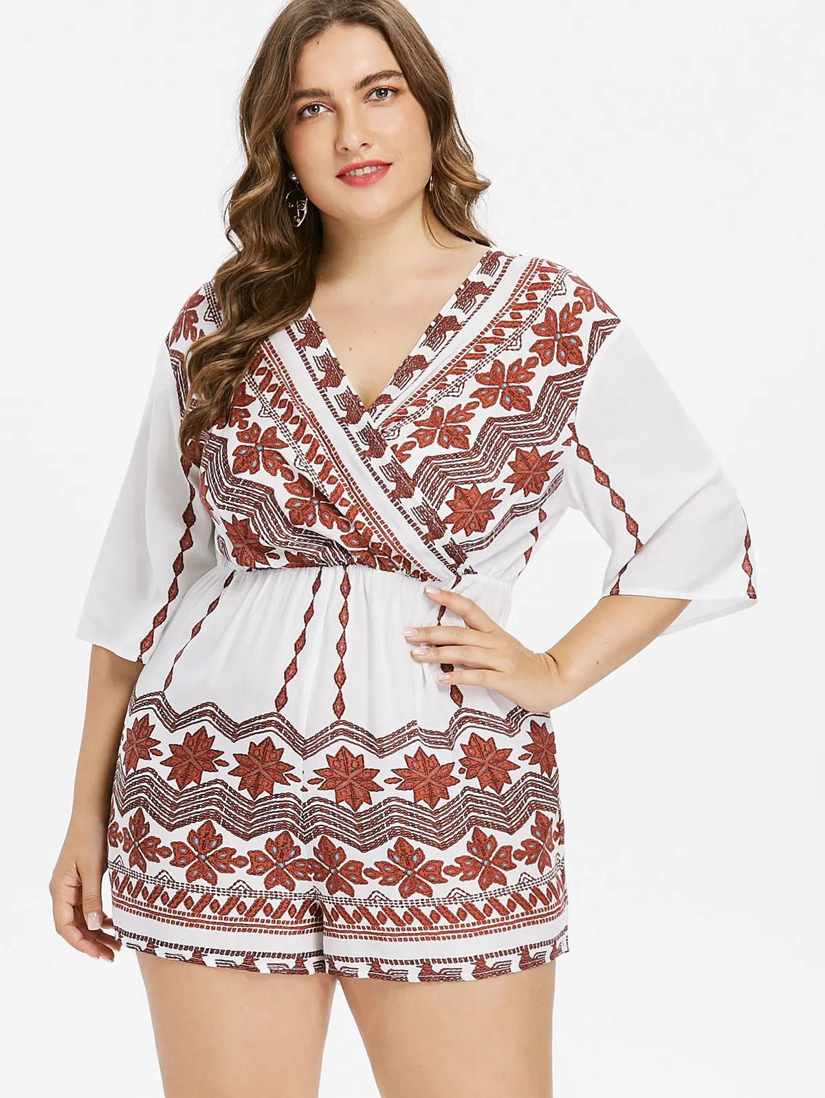 Gamiss 2018 Sexy Casual Playsuit Womens Jumpsuit V Neck Flower Print