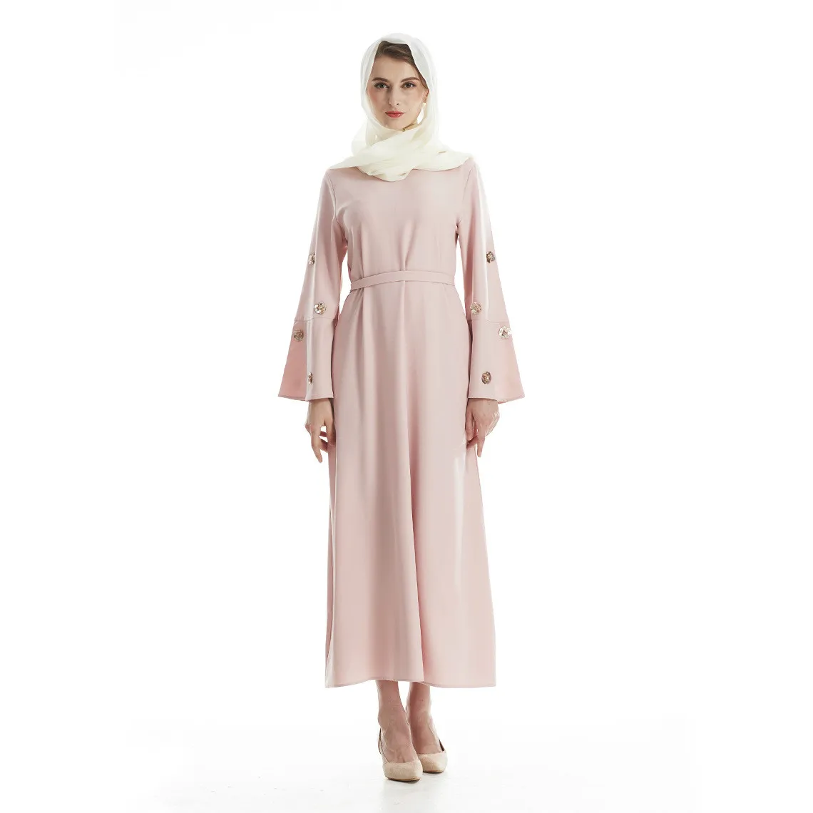 New Sweet Pink Muslim Dress Skirt Bright Dress Women Arabian Ladies ...