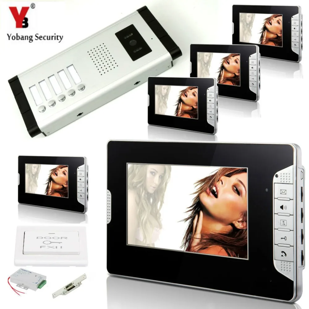 YobangSecurity 5 Units Apartment Wired 7"Inch Video Door Phone Doorbell ...