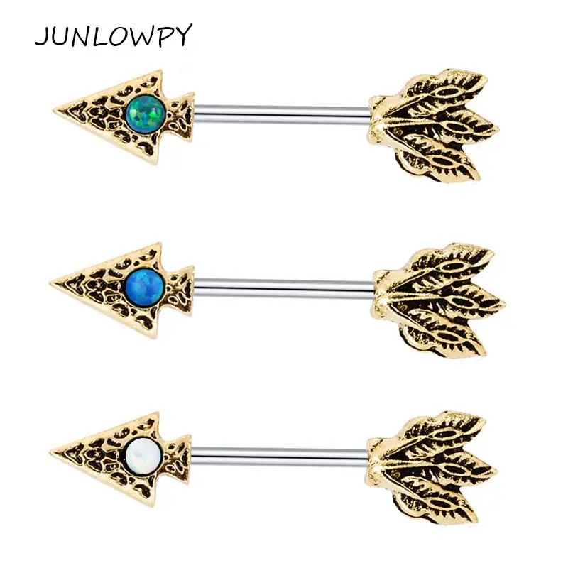 Junlowpy Opal Stone Arrow Nipple Bars 14g Stainless Steel Tragus ...