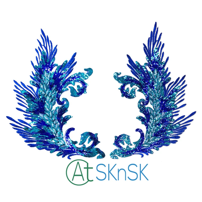 25*40cm Golden blue purple pink sequined embroidery phoenix feather ...