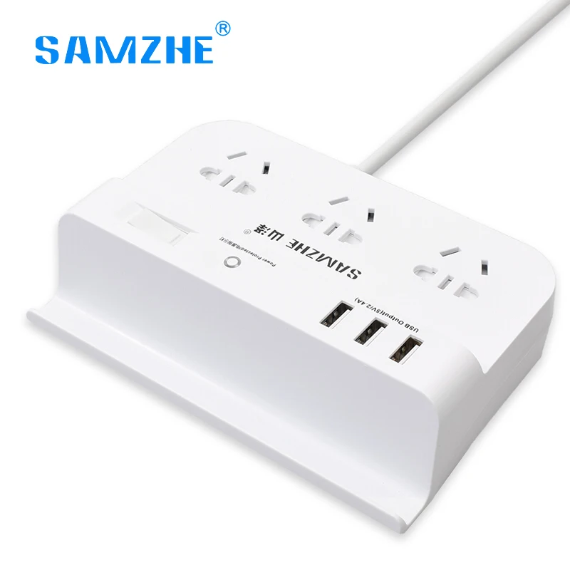 Samzhe Multifunction usb wall socket power strip with 3 usb port holder ...