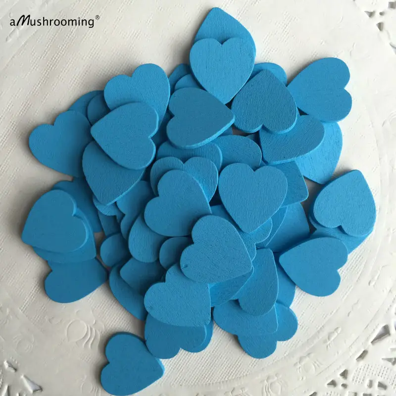 (200pcs/lot) Blue 18mm Mini Wooden Hearts Pieces Decor Ideal Art Craft ...