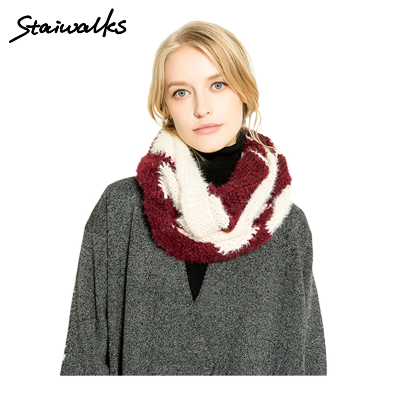 Staiwalks Woman Loop Circle Scarves Solid Pattern 4 Color Fashion ...