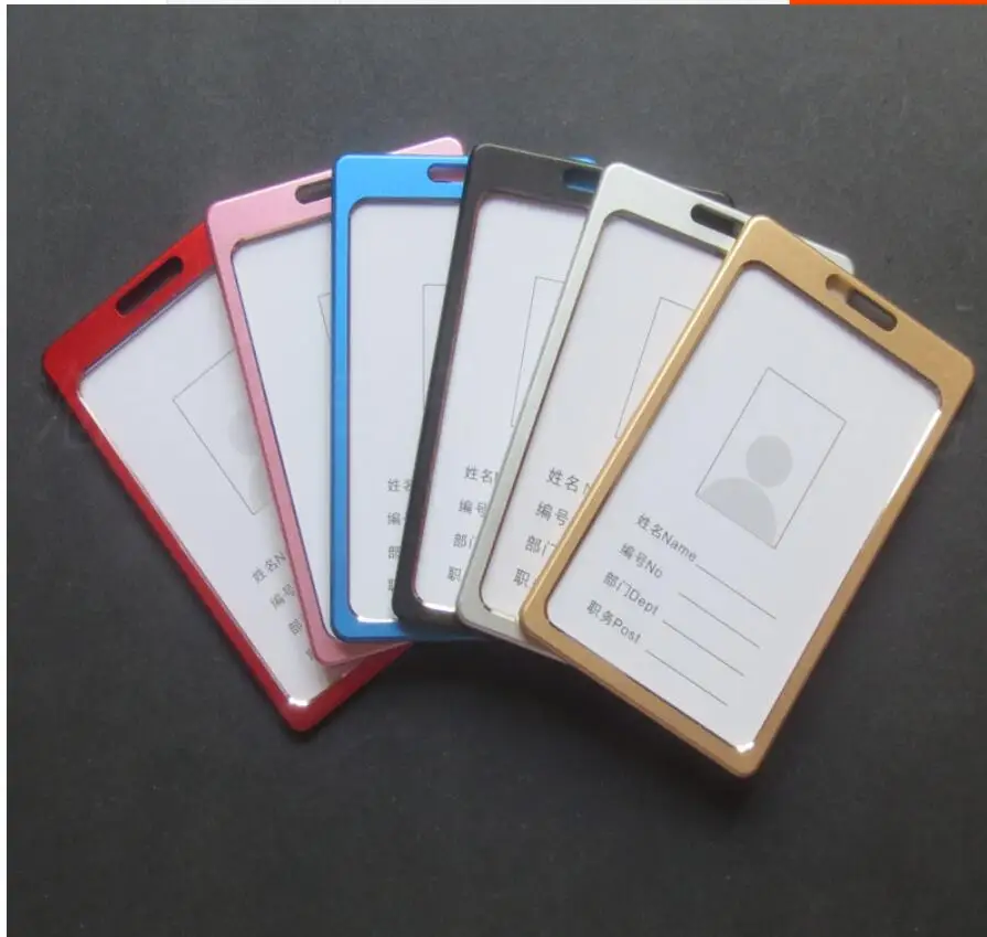 10 pcs/lot Vertical Metal Name Card Case Holder Aluminum Alloy ID Badge ...