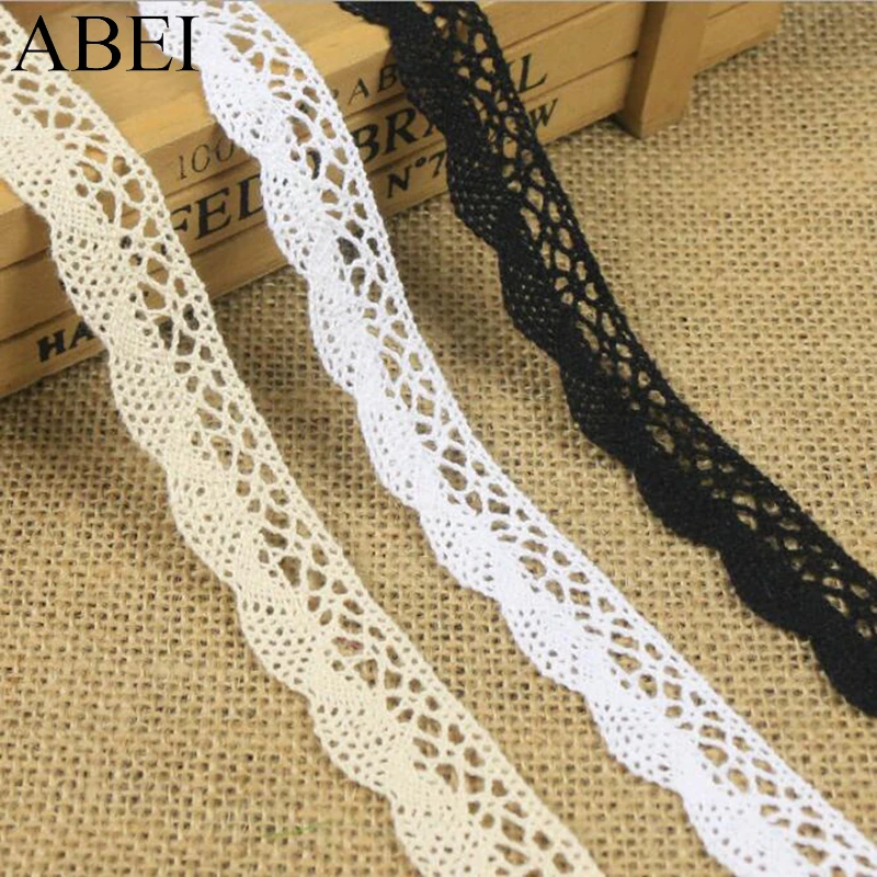 20yards 1.8cm Cotton Beige Lace Ribbon Trims Embroidered Black Cotton ...