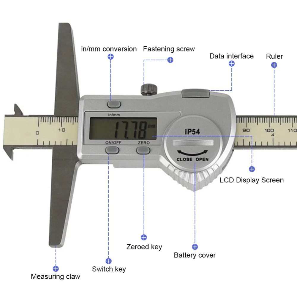 Digital Vernier Caliper Micrometer Double Hook 150-300mm Electronic LCD ...