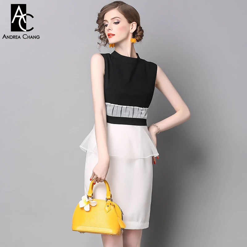 spring summer runway designer womans dresses black top white bottom ...