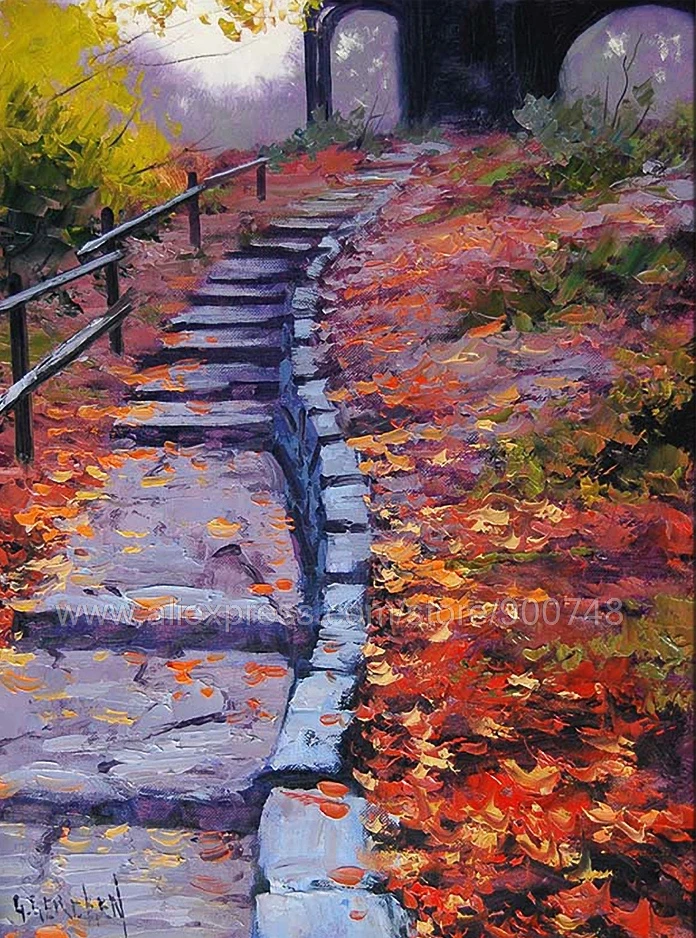 Autumn Garden Path Painting Commissioned Fall Landscape Impressionism ...