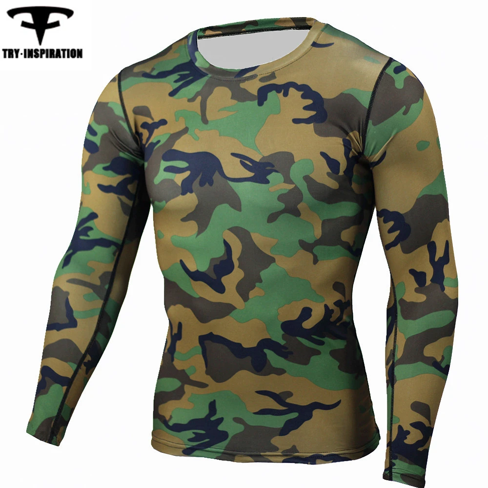 Camouflage Military Running Shirts Men's Compression Tights Fitness ...