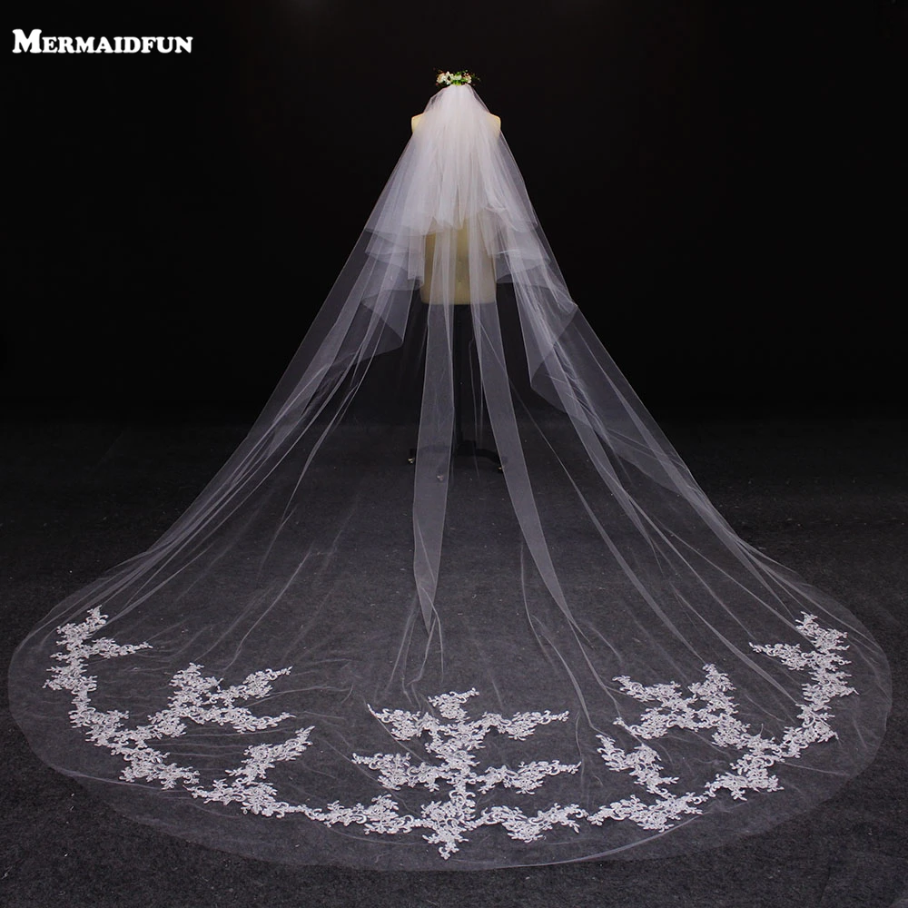 2018 Elegant 3 Meters 2 Layers Wedding Veil 2 T 3 M Bridal Veil Voile ...