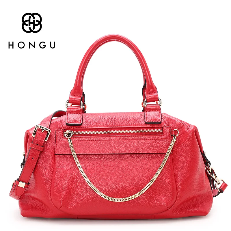 HONGU Genuine Leather Motorcycle Top handle Bags Female Shoulder Purses ...