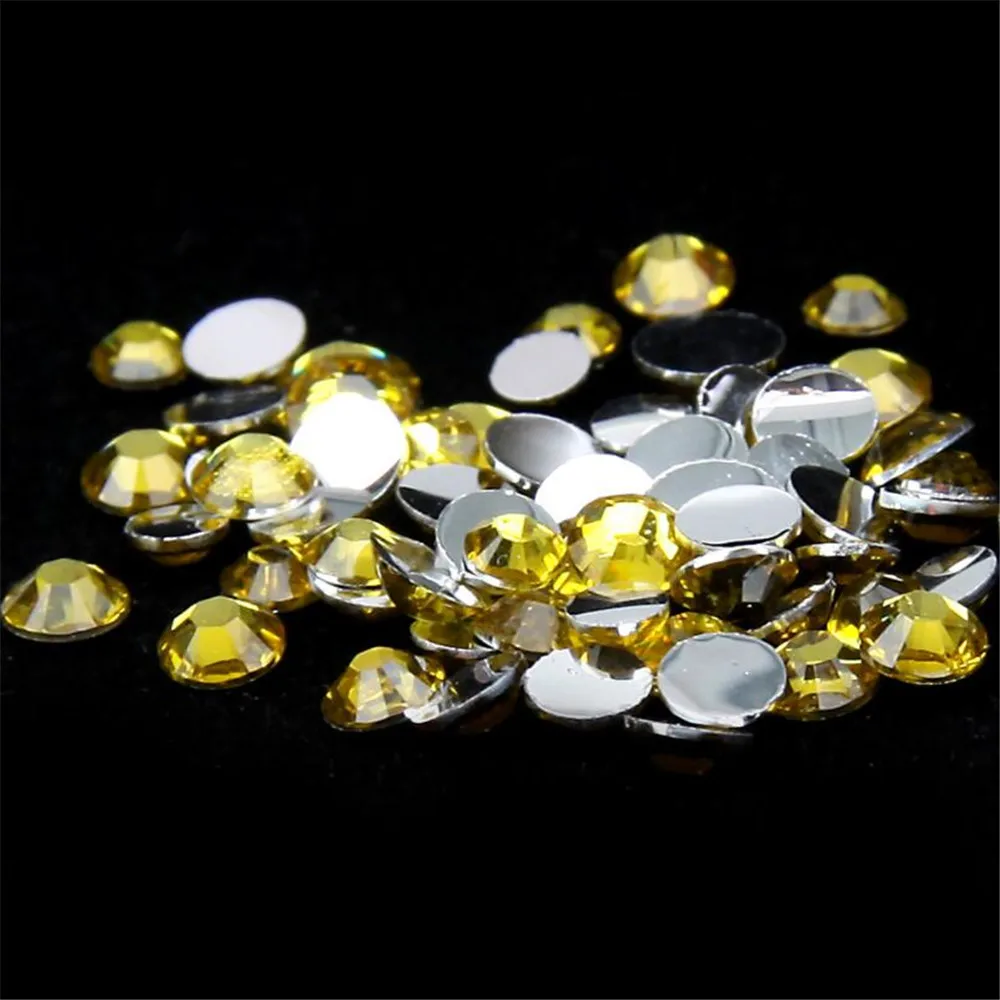 2MM 3MM 4MM 5MM 6MM Bling Citrine Yellow Color Resin Rhinestones Hand ...