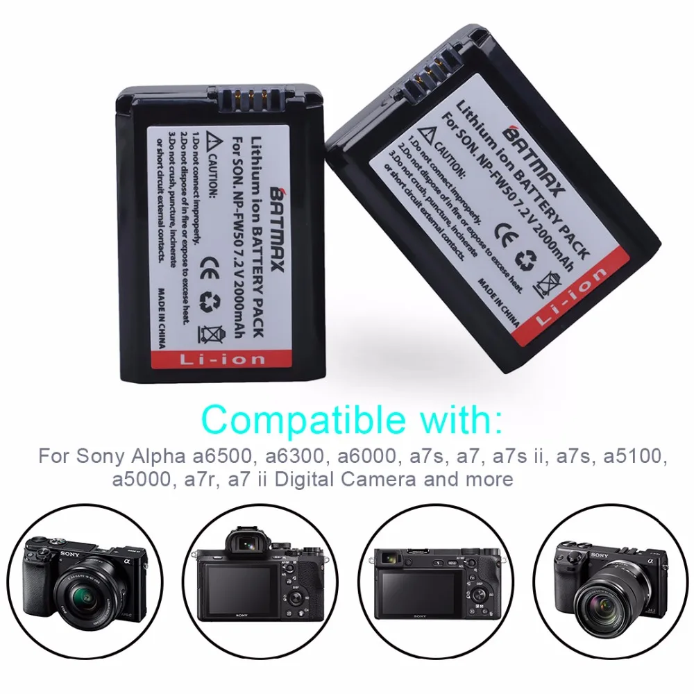 Best Price 2pcs 2000mAh NP-FW50 NP FW50 Camera Battery + LCD USB Dual ...
