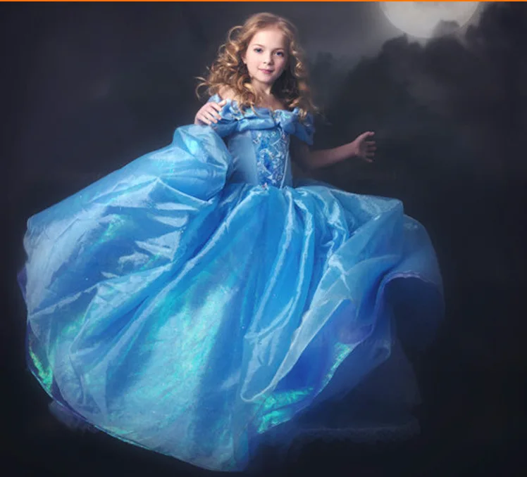 girls cinderella dresses long sleeve party birthday blue cinderella for ...
