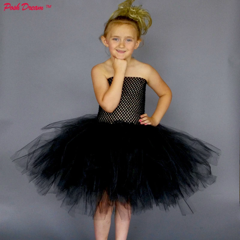 POSH DREAM Solid Color Black Children Kids Tutu Dress Little Girls Baby ...