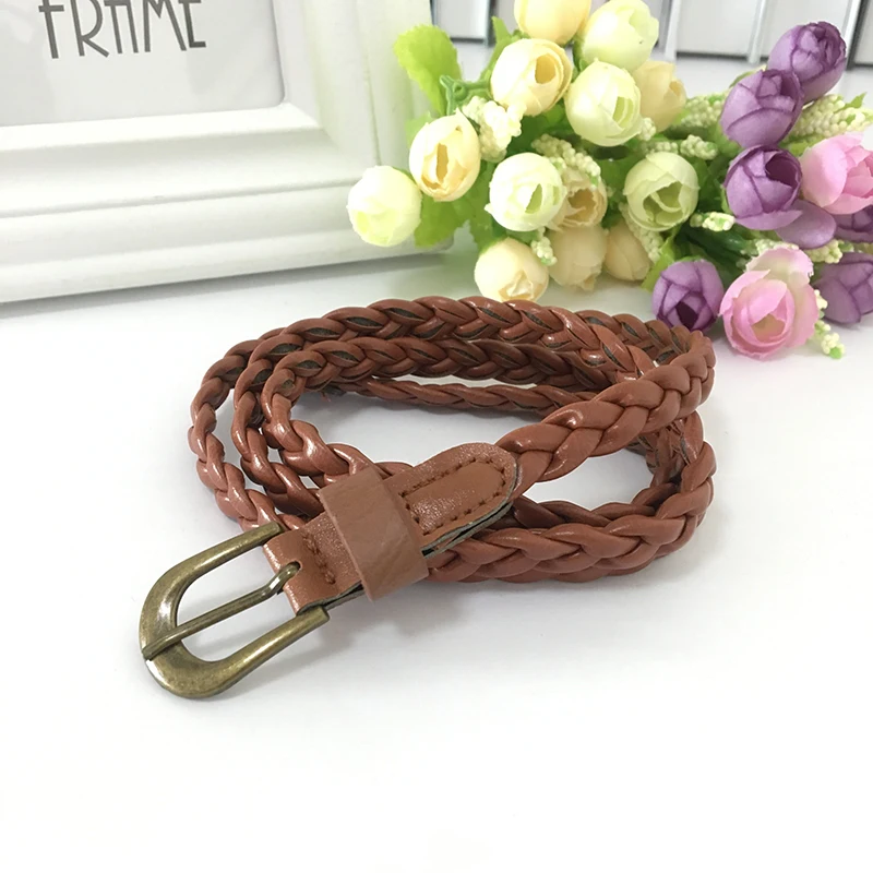 Pin buckle belts for women Woven PU leather thin belts female Braided ...