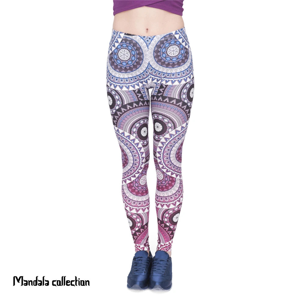 Women Legins Mandala Ombre Blue Printing Legging Fashion Casual High