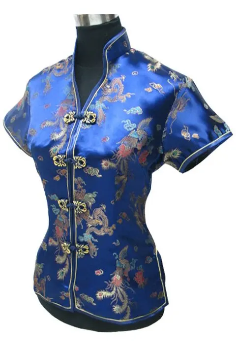Blusa-China-azul-marino-para-mujer-camisa-tradicional-de-sat-n-de-seda ...