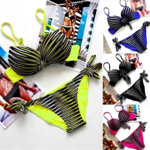 Women Brazilian Swimwear Bandage Bikini Set Push Up Padded Bra Bathing