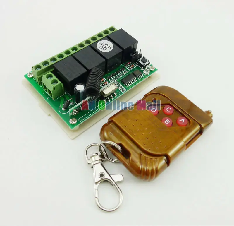 DC 12V 4 Channel Wireless Remote Control Switch Module + Peachwood 4 ...