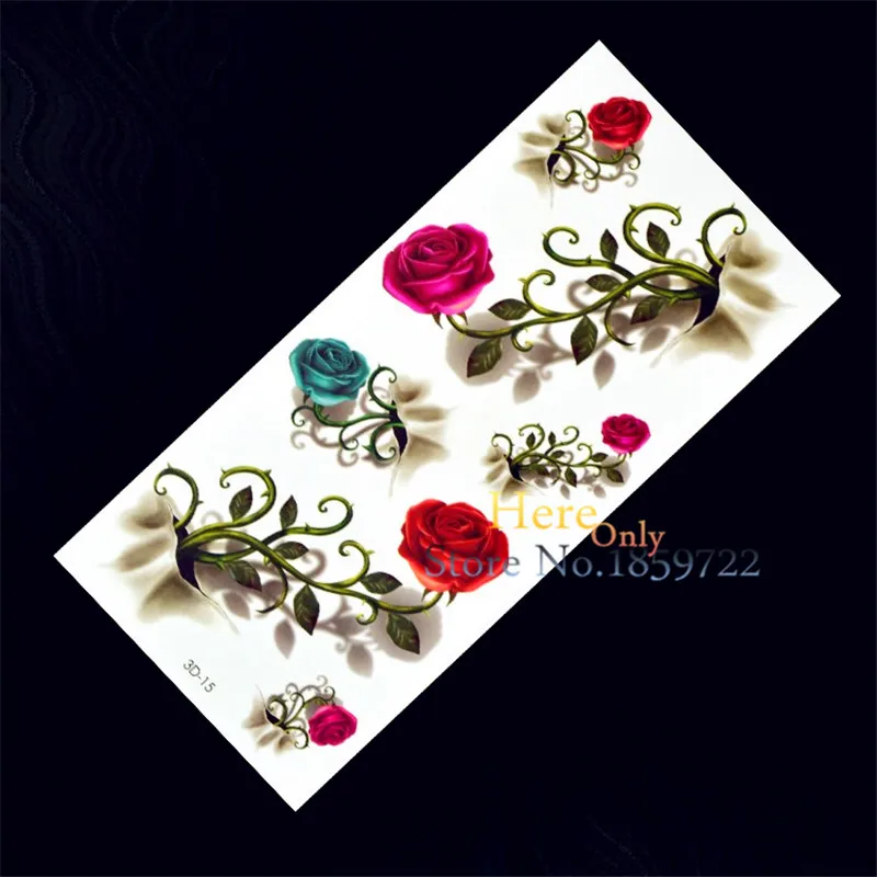 3D Rose 2015 Flower Fake Temporary Waterproof Tattoos Stickers H3D 15 ...
