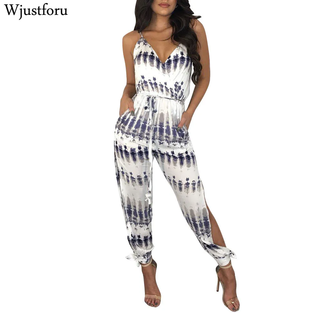 Wjustforu Fashion Loose Casual Jumpsuit Womens Romper Printed Spaghetti ...