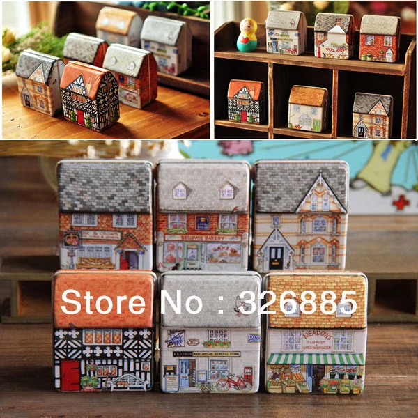 Free shipping New vintage style house shape Tin Box Jewelry Box home ...
