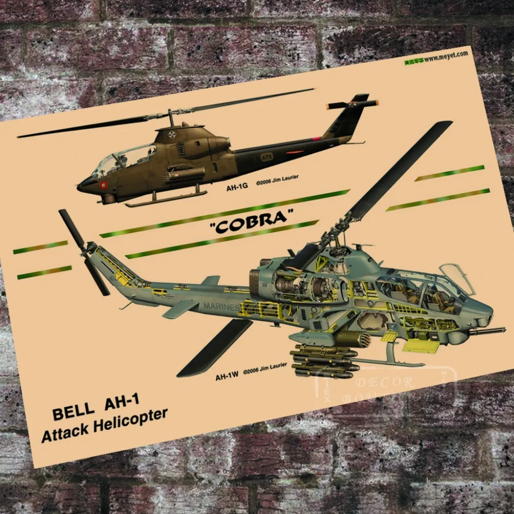 Bell AH 1 Attack Helicopter Cobra Map Classic Vintage Retro Kraft ...
