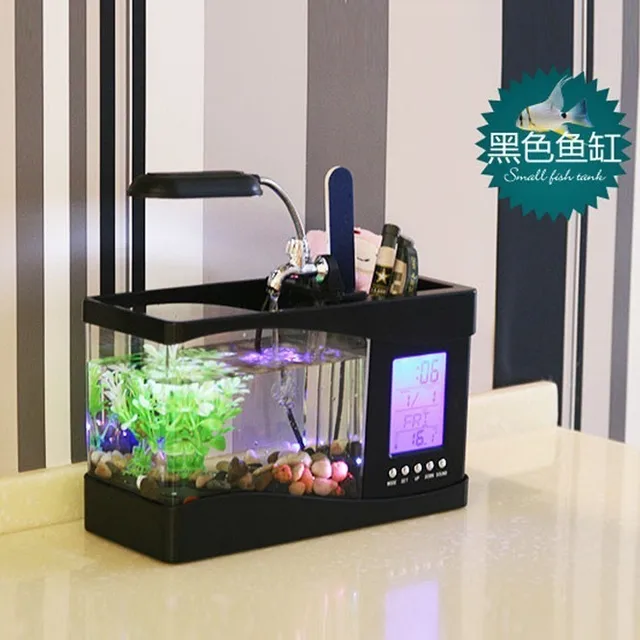 Aquarium USB Mini Aquarium Fish Tank Aquarium With LED Lamp Light LCD ...